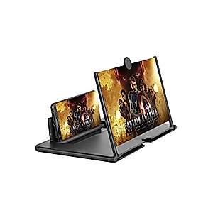 12'' 3D Screen Magnifier for Cell Phone - HD Magnifing Projector Screen Enlarger for Movies, Videos and Gaming - Compatible with All Smartphones - with Foldable Stand - Black