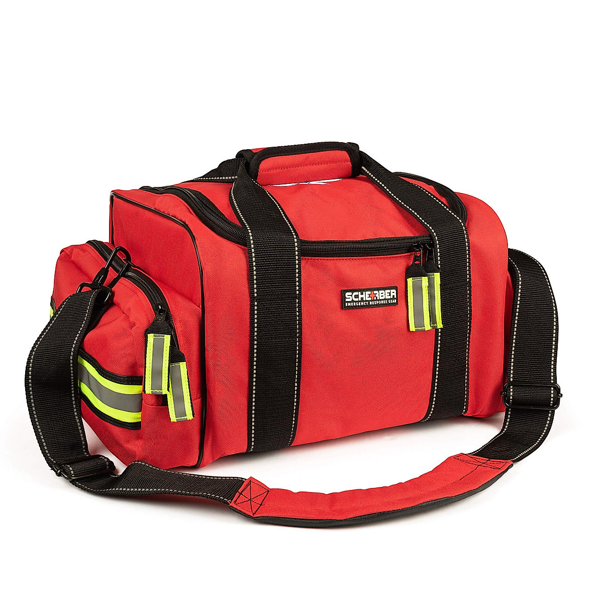 Scherber Fully-Stocked First Responder Bag | Professional EMT/EMS Trauma & Bleeding Medical Kit | HSA/FSA Approved | CAT Tourniquet, HyFin Chest Seal, Israeli Bandage & 250+ First Aid Supplies (Red)