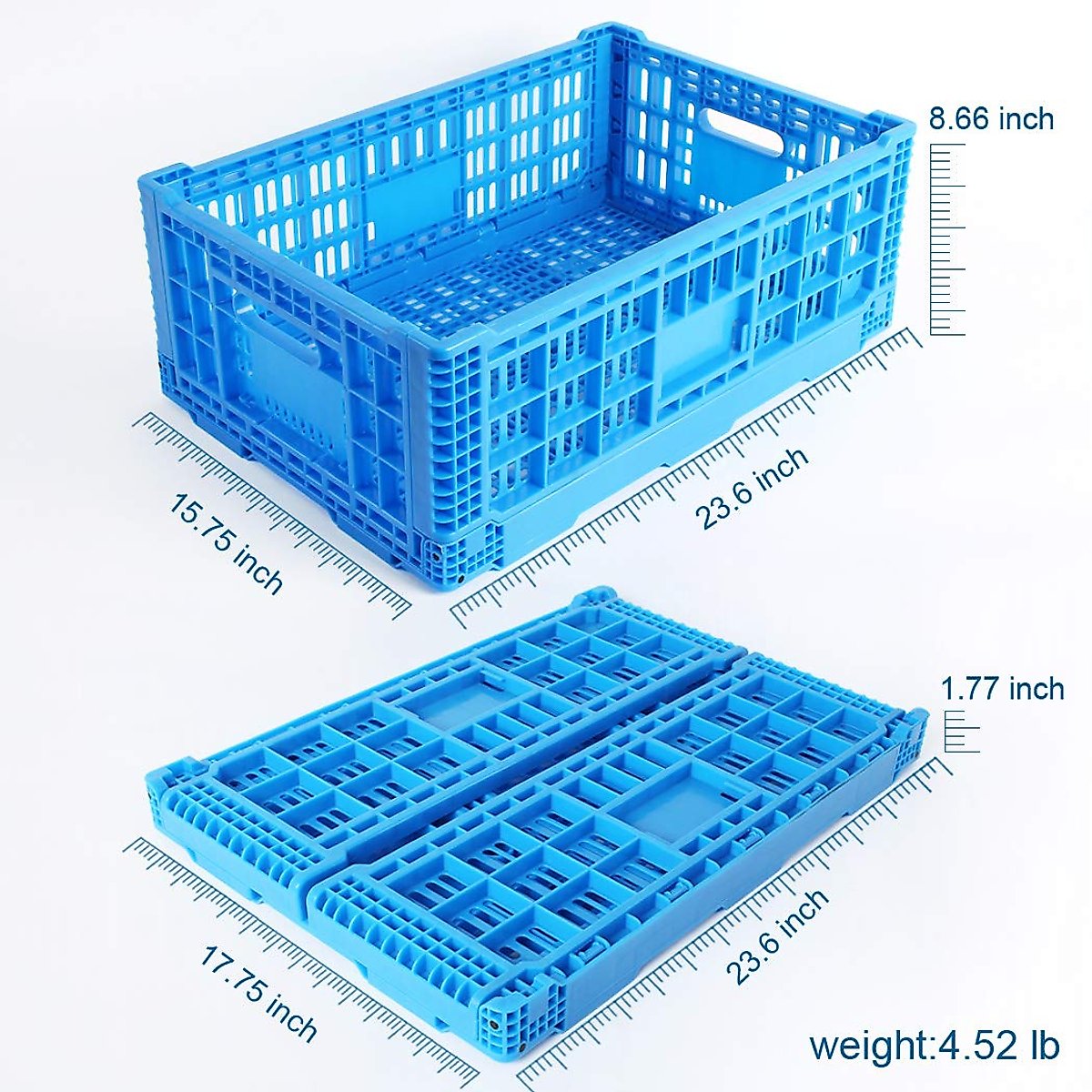 QTJH Collapsible Storage Bin Containe，52 Liter Transfer box,crate Transit storage of various items (23.6" L x 15.7" W x 8.6" H)