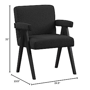 Meridian Furniture 481Black Woodloch Collection Mid-Century Modern Boucle Fabric Upholstered Accent Chair with Rich Black Boucle Fabric, Black Finish Solid Wood, 24.5" W x 23.5" D x 32" H, Black