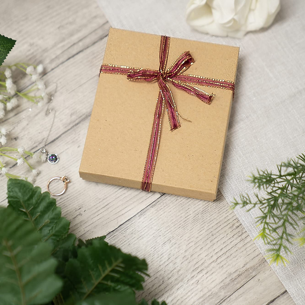 Cardboard Jewelry Boxes 10 Pack - 6"x5"x1" Bulk Cotton Filled Small Gift Boxes with Lids for Jewelry Packaging - Jewelry Gift Boxes for Shipping, Small Business, Accessories (Kraft)