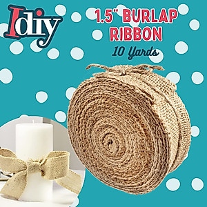 Idiy Natural Burlap Ribbons (1.5" Wide, 10 Yards) - No Wire, 100% Jute - Great for DIY Crafts and Projects, Gift Wrapping, Wedding Decoration, and More!