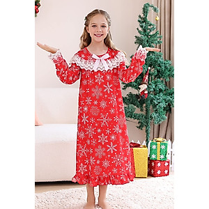 Girl Christmas Nightgown 6-7T Snowflake Red Xmas Nightdress for Kids Lightweight Warm Sleepwear Long Sleeve