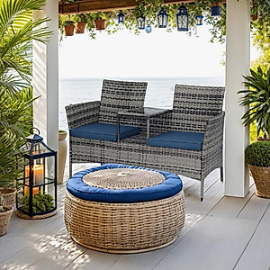 Patio Loveseat Set 2-seat Leisure Furniture with Coffee Table and Soft Cushion, Suitable forLawn Garden,Courtyard, Strong Weather Resistance Outdoor (Grey)