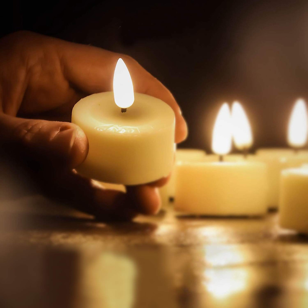 Eywamage Flameless Tealights with Remote Batteries Included, Bright Realistic LED Votive Candles Flickering Real Wax D 1.6"