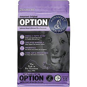 Annamaet Original Option Formula Dry Dog Food, 24% Protein (Salmon & Brown Rice), 5-lb Bag