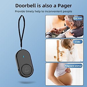 Smart Wireless doorbell IP65 waterproof 320M range door bells 38 Songs Chime door ring Elderly pager (Black)