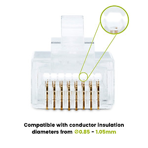 trueCABLE Cat5e RJ45 Pass Through Connectors, Unshielded (UTP) Modular Plug, UL Listed, EZ Crimp End, Gold Plated 3 Prong 8P8C, 100 Pieces