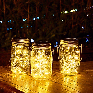 Solar Mason Jar Lights Outdoor Hanging Lights 6 Pack 30 Led String Fairy Lights Solar Lanterns Decorative Garden Lights Jar Table Lamp for Patio Party Garden
