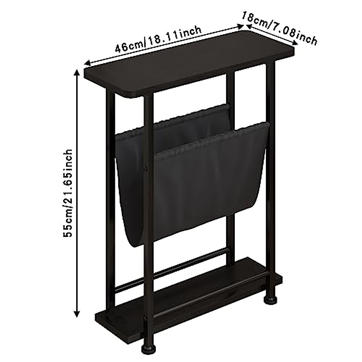 Walmokid 3 Tier Side Table with Magazine Holder, Industrial End Table with Open Storage, Wooden Bedside Table, Sofa Table, Nightstand for Living Room, Bedroom, Small Spaces, Easy Assembly, Black