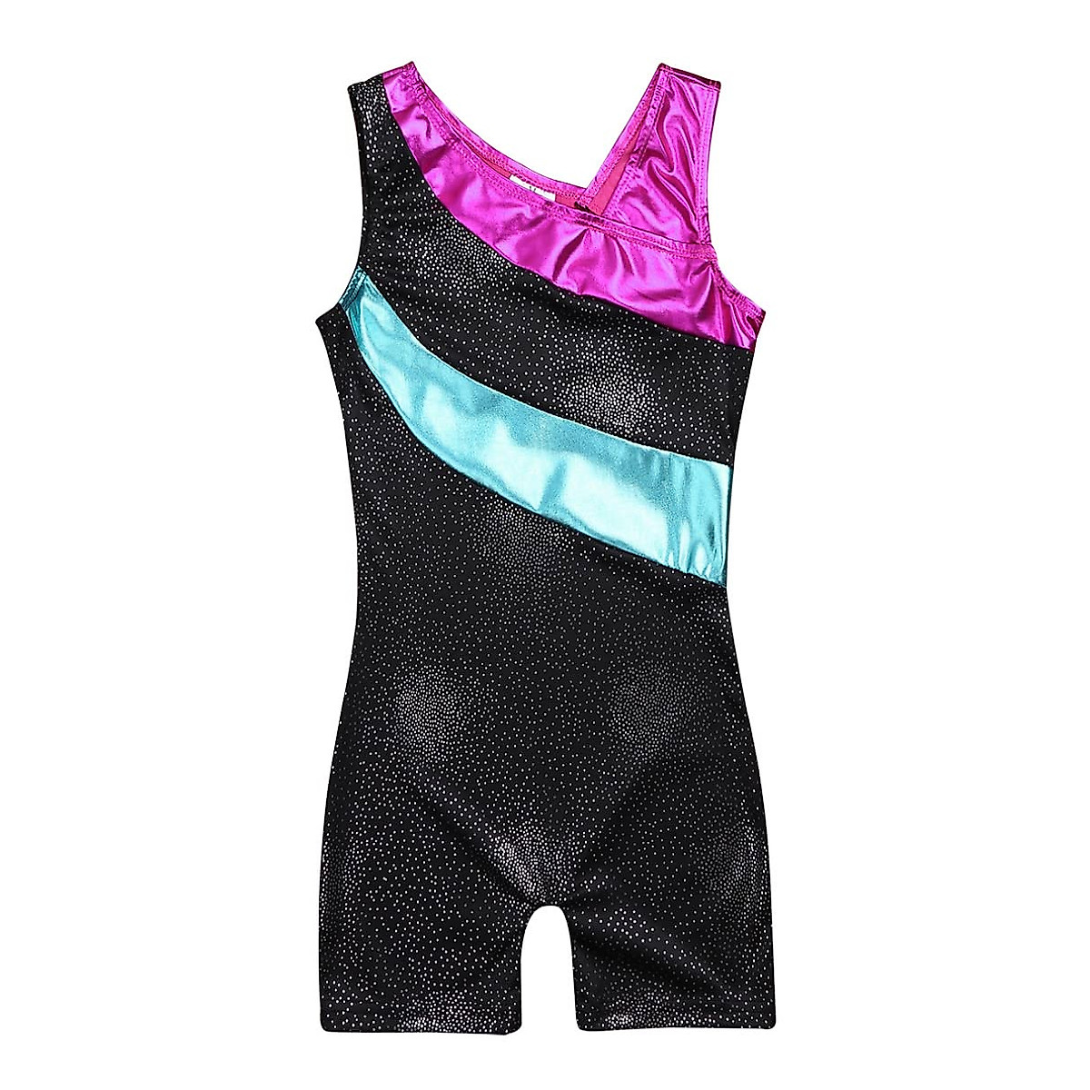 Manyakai Kids Girls Ballet Dance Gymnastics Leotard with Shorts Unitard Sports Biketard Bodysuit Black 14-16 Years