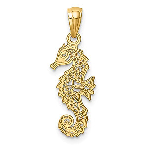 DIAMOND JEWELRY NY 14K Gold Polished Filigree Seahorse Pendant