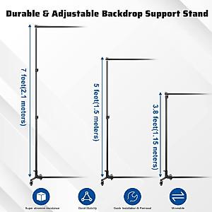 ALINBIN Backdrop Stand on Wheels 10x7ft(WxH) Photo Studio Adjustable Backdrop Stand for Parties Background Support Kit with 6 Crossbars 4 Backdrop Clamps for Paties Wedding Events Decoration