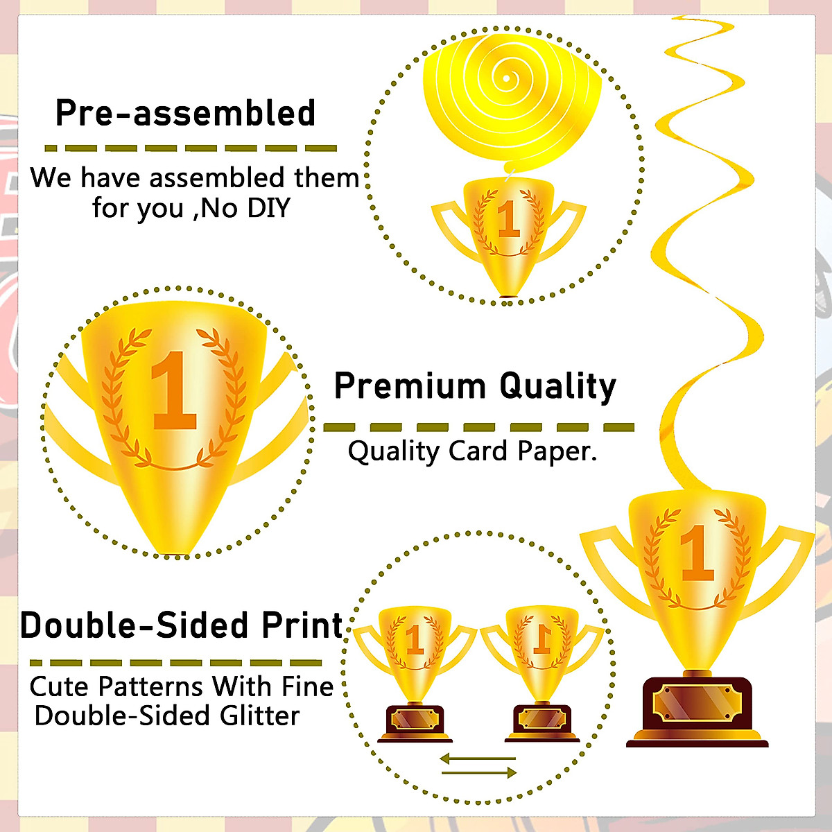 20 Pcs Race Car Hanging Swirl Decorations Racing Birthday Party Decorations Checkered Flags Racing Swirls Ceiling Decor for Boys Let's Go Racing Birthday Party Supplies