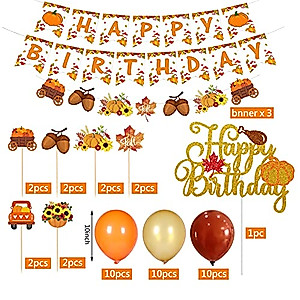 Pumpkin Party Decorations Kit Happy Birthday Pumpkin Banner Autumn Cake Topper Latex Balloon for Fall Birthday Baby Shower Thanksgiving