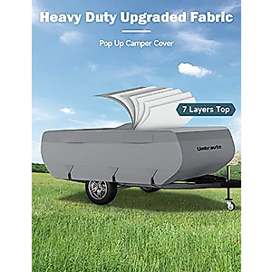 Tent Trailer Cover Umbrauto 2023 Upgraded 7 Layers Top Pop Up Camper Covers Waterproof Extra Thick Polypropylene Breathable Ripstop Anti-UV Pop Up Folding Trailer Cover Fits 10' - 12' Trailers