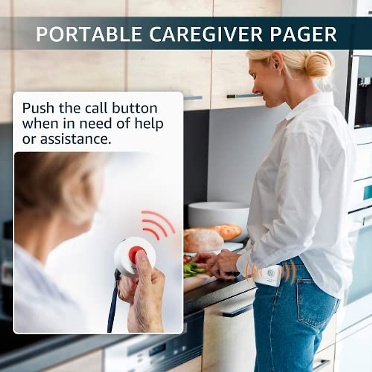 Caregiver Pager Wireless Call Buttons for Elderly Monitoring SOS Alert System Portable Alarm for Nurse Call Seniors Patients Emergency Home