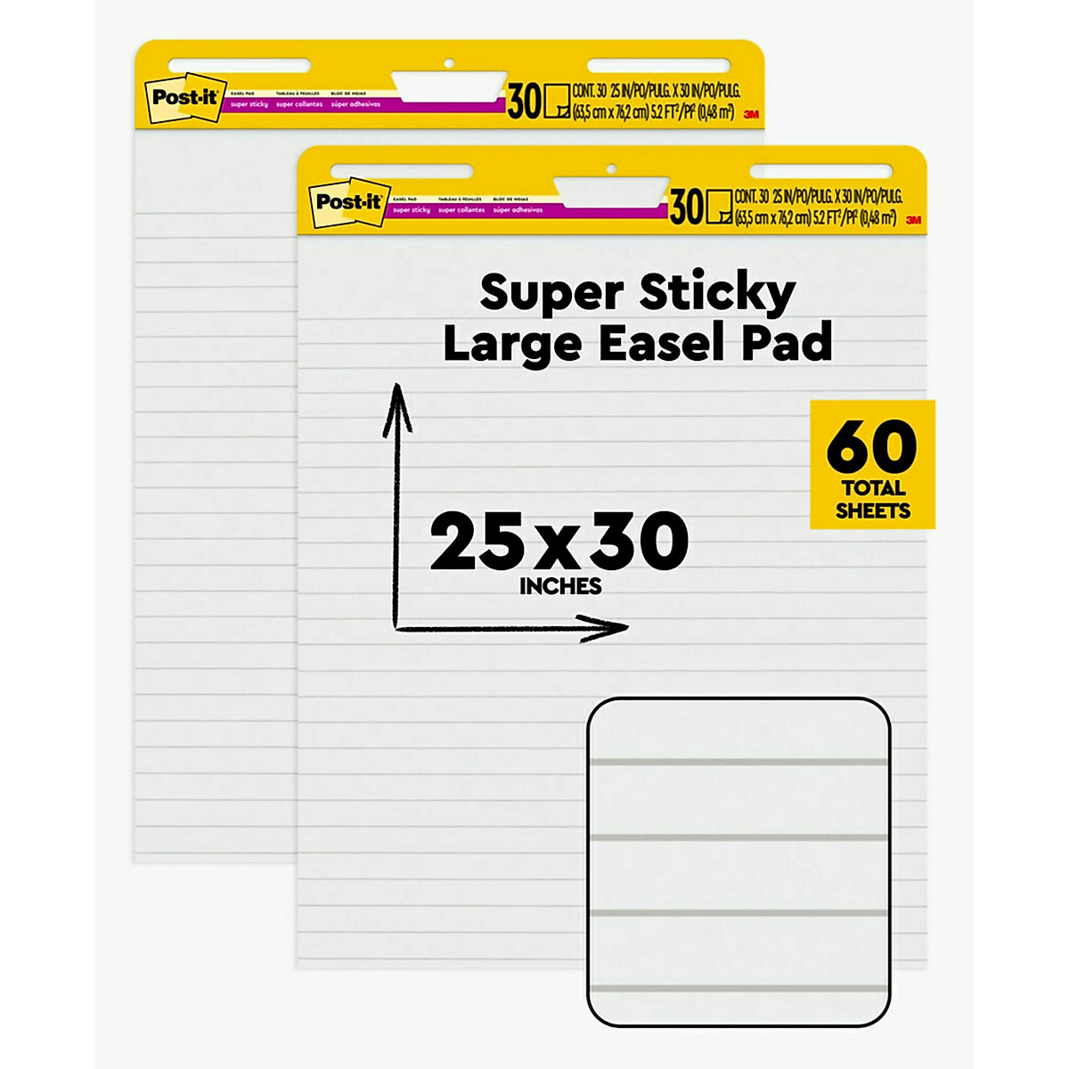 Post-it Super Sticky Easel Pad, Great for Virtual Teachers and Students, 25 x 30 Inches, 30 Sheets/Pad, 2 Pads, Lined Premium Self Stick Flip Chart Paper, Teacher Anchor Chart (561WL) (561WL VAD 2PK)