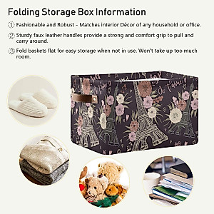 KEEPREAL Foldable Storage Baskets Set of 2, Paris Eiffer Tower Storage Bins with Handles, Decorative Cloth Organizer Storage Boxes for Home|Office 15 x 11 x 9.5 in