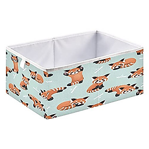 Kigai Cute Red Panda Storage Bin, Large Collapsible Organizer Rectangle Storage Basket for Home Office Décor, 15.8 x 10.6 x 7 in