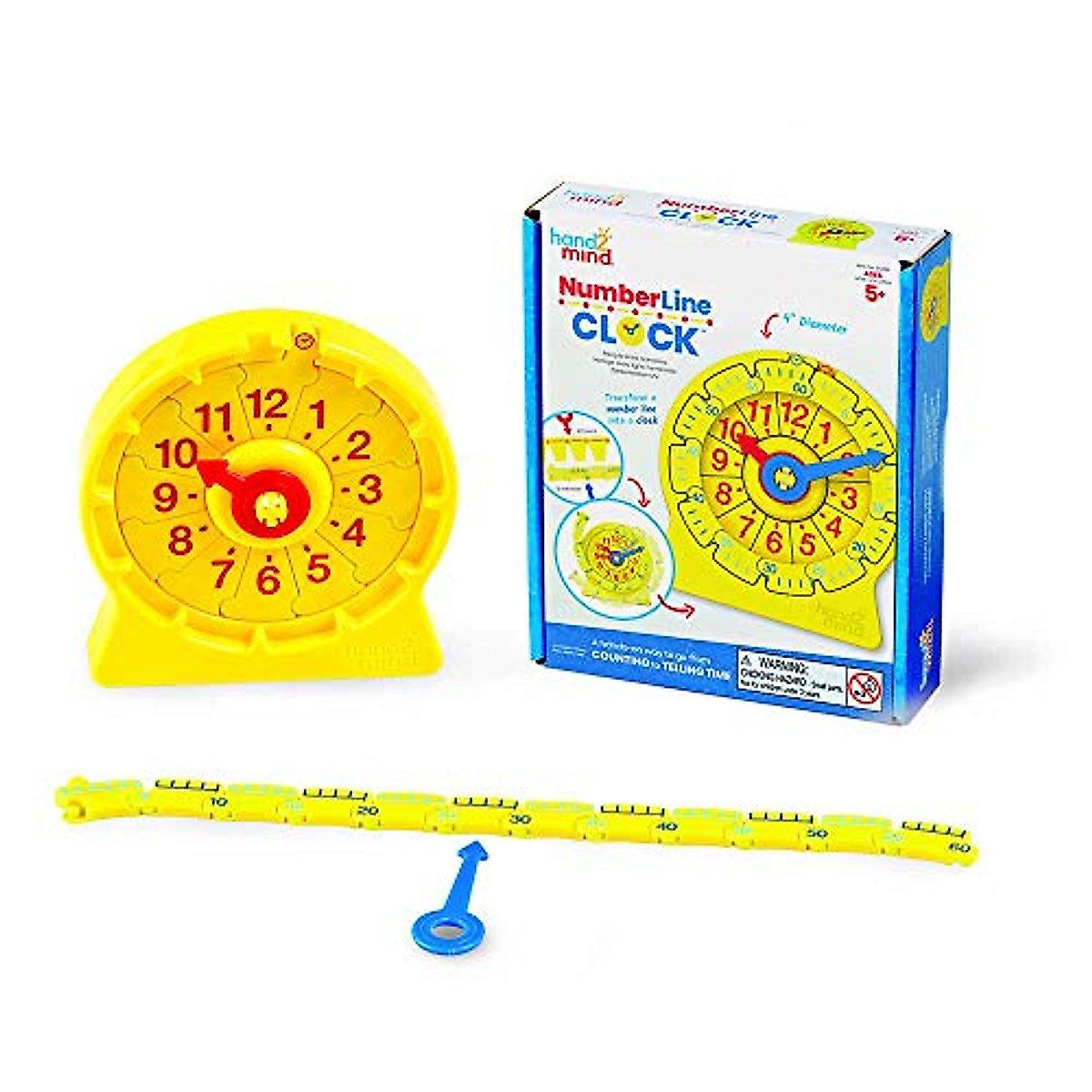 hand2mind - 92286 Number Line Clock for Kids Ages 5-10, Turn A Number Line Into A Clock, Hands-on Way to Go from Counting Numbers to Telling Time, Learning to Tell Time Clock, Homeschool Supplies (Set of 1)