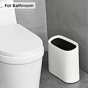 SUBEKYU 2.3 Gal Trash Can for Bathroom, Small Office Garbage Can for Kitchen, Slim Rectangular Waste Bin, Plastic, White