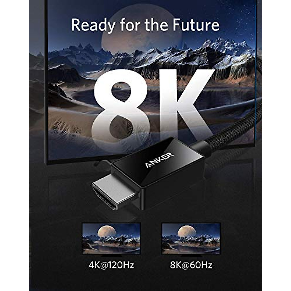 Anker 8K@60Hz HDMI Cable, Ultra High Speed 4K@120Hz 48Gbps 6.6 ft Ultra HD HDMI to HDMI Cord, Support Dynamic HDR, eARC, Dolby Atmos, Compatible with PlayStation 5, Xbox Series X, Samsung TVs and More