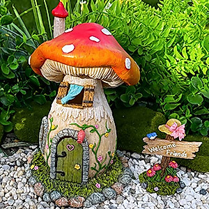 Mood Lab Fairy Garden - Mushroom House Kit with Miniature Welcome Sign - Accessories Set of 2 pcs - 7.6 Inch Tall House