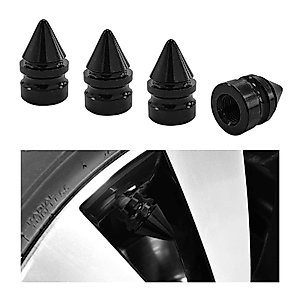 Ziciner 4 PCS Car Tire Valve Caps, Spiked Aluminum Alloy Tire Trim Accessories, Dustproof Tire Wheel Stem Covers, Universal Air Stem Cap for Auto, Trucks, SUVs, Bicycles and Motorcycles (Black)