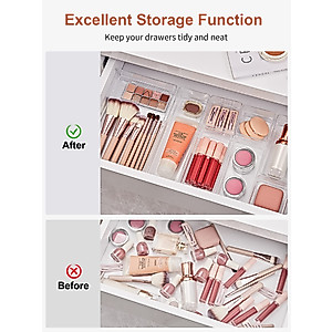 SMARTAKE 22-Piece Drawer Organizer with Non-Slip Silicone Pads, 4-Size Clear Desk Drawer Organizer Trays Storage Tray for Makeup, Jewelries, Utensils in Bedroom Dresser, Office and Kitchen, Clear