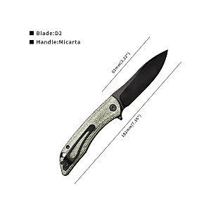 CMB Made Knives 3"Blaze Black D2 Liner Lock Flipper Folding Pocket Knife Green Micarta Handle Camping EDC CMB-06G (Green)