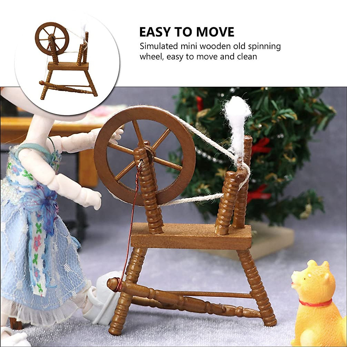 Toddmomy 1: 12 Vintage Sewing Machine Dollhouse Miniature Hand Reeling Machine Wooden Spinning Wheel Mini Dollhouse Furniture Accessories