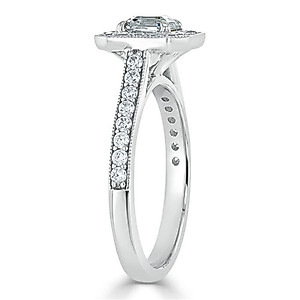 WSX Solid Gold 1ct Asscher Shaped Engagement Ring for Women 10/14/18k Rectangle Moissanite Halo Wedding Ring Engraveing