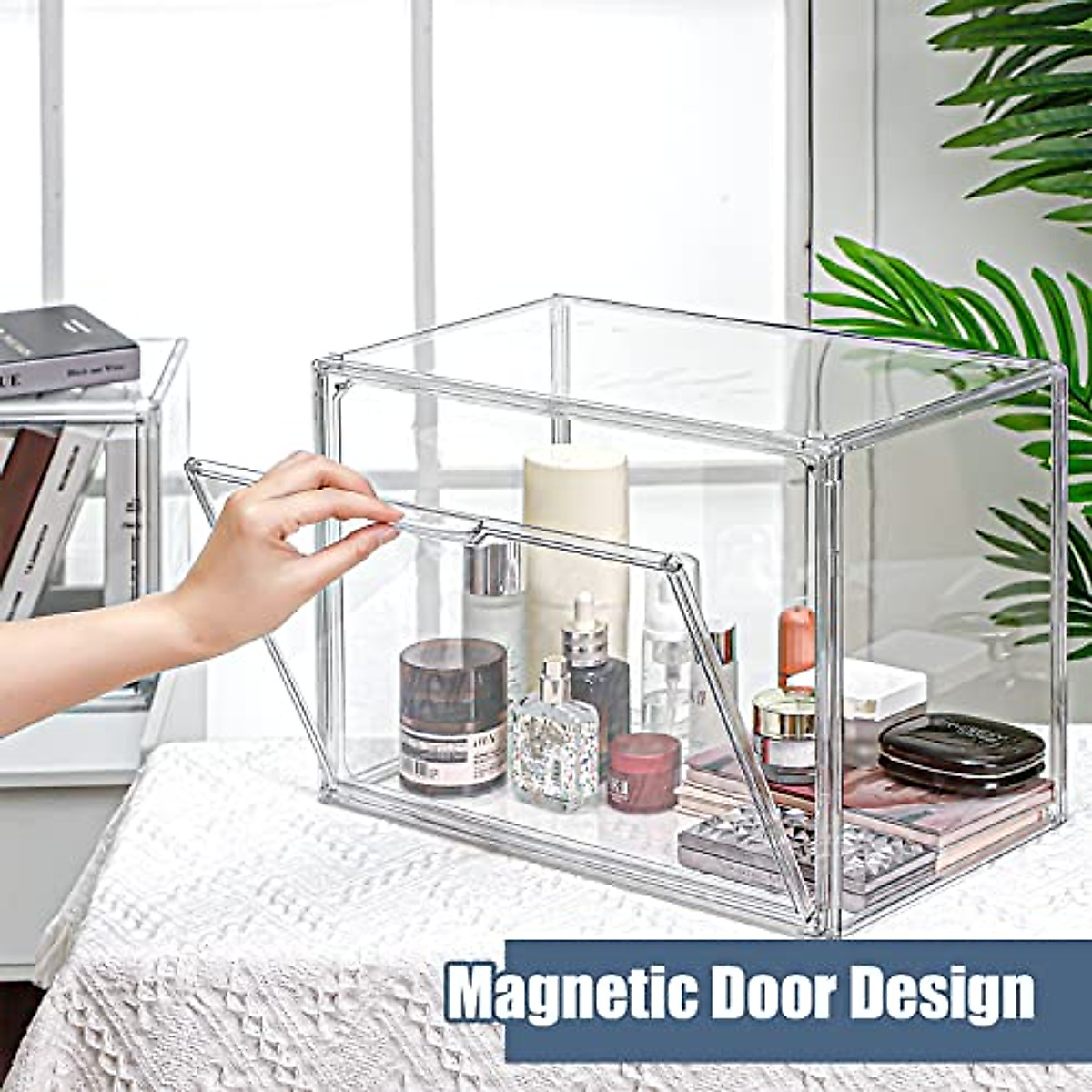 Acrylic Display Case Clear Plastic Purse and Handbag Storage Organizer for Closet, Stackable Acrylic Storage Boxes with Magnetic Door for Collectibles Shoes Wallet Cosmetic Book Toys Display (12 Pack)