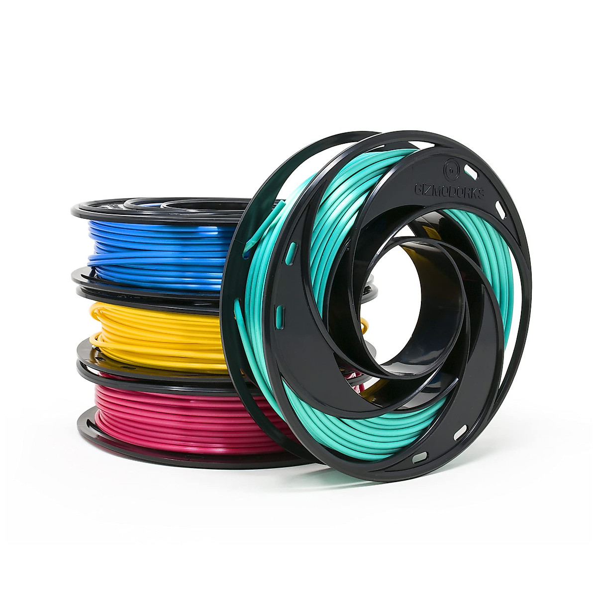 Gizmo Dorks Silk PLA 3D Printer Filament 3mm (2.85mm) 200g, 4 Color Sample Pack - High Gloss Ocean Blue, Red Pink, Teal, Yellow Gold