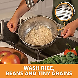 PriorityChef Colander, Stainless Steel Kitchen Strainer For Washing Rice, Pasta And Small Grains, 3 Quart