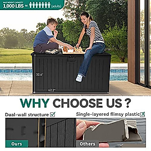 YITAHOME XXL 230 Gallon Large Deck Box,Outdoor Storage for Patio Furniture Cushions,Garden Tools and Pool Toys with Flexible Divider,Waterproof,Lockable (Black)