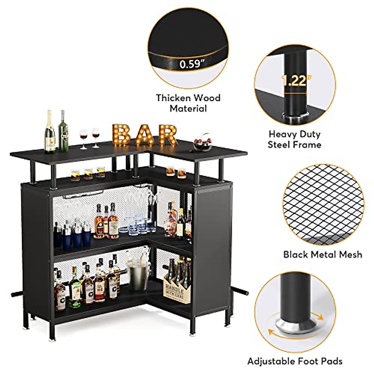 LITTLE TREE Home Bar Unit Mini Liquor Table Cabinet, Black