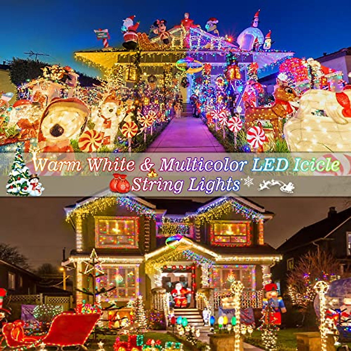 Outdoor Christmas Icicle Lights: Color Change, Battery, Timer