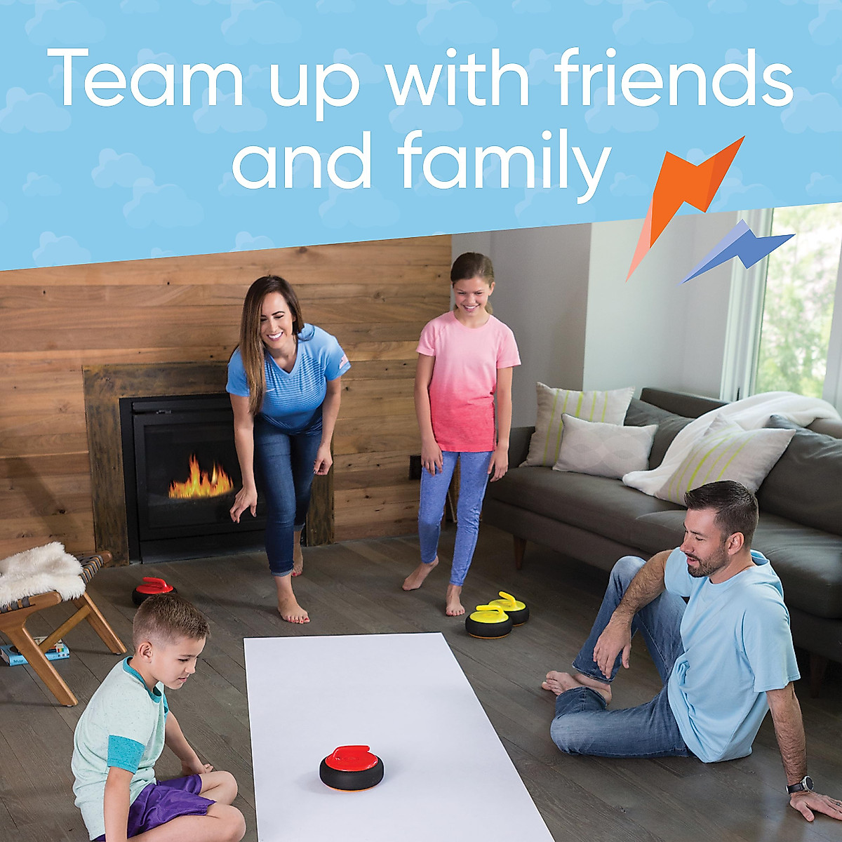 HearthSong Curling Zone – Indoor Battery Operated Hovering Curling Set – Fun Family Game for Kids and Adults – 6 Curling Stones and Floor Mat – Olympic Sport Party Game Equipment – Age 3+