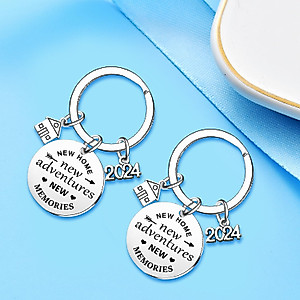 Ghloyza 2Pcs New Home Keychain 2024 New Adventures Keyrings Housewarming Gifts For New Homeowner House Keyring (New Home)
