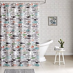 HipStyle - Sardinia - Modern Multi-color Fish - Cotton Printed - Designer Shower Curtain - 72" x 72" - Machine Washable
