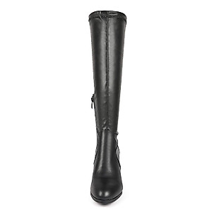 DREAM PAIRS Women's Midleg Black Pu Chunky Heel Knee High Boots Size 8 M US