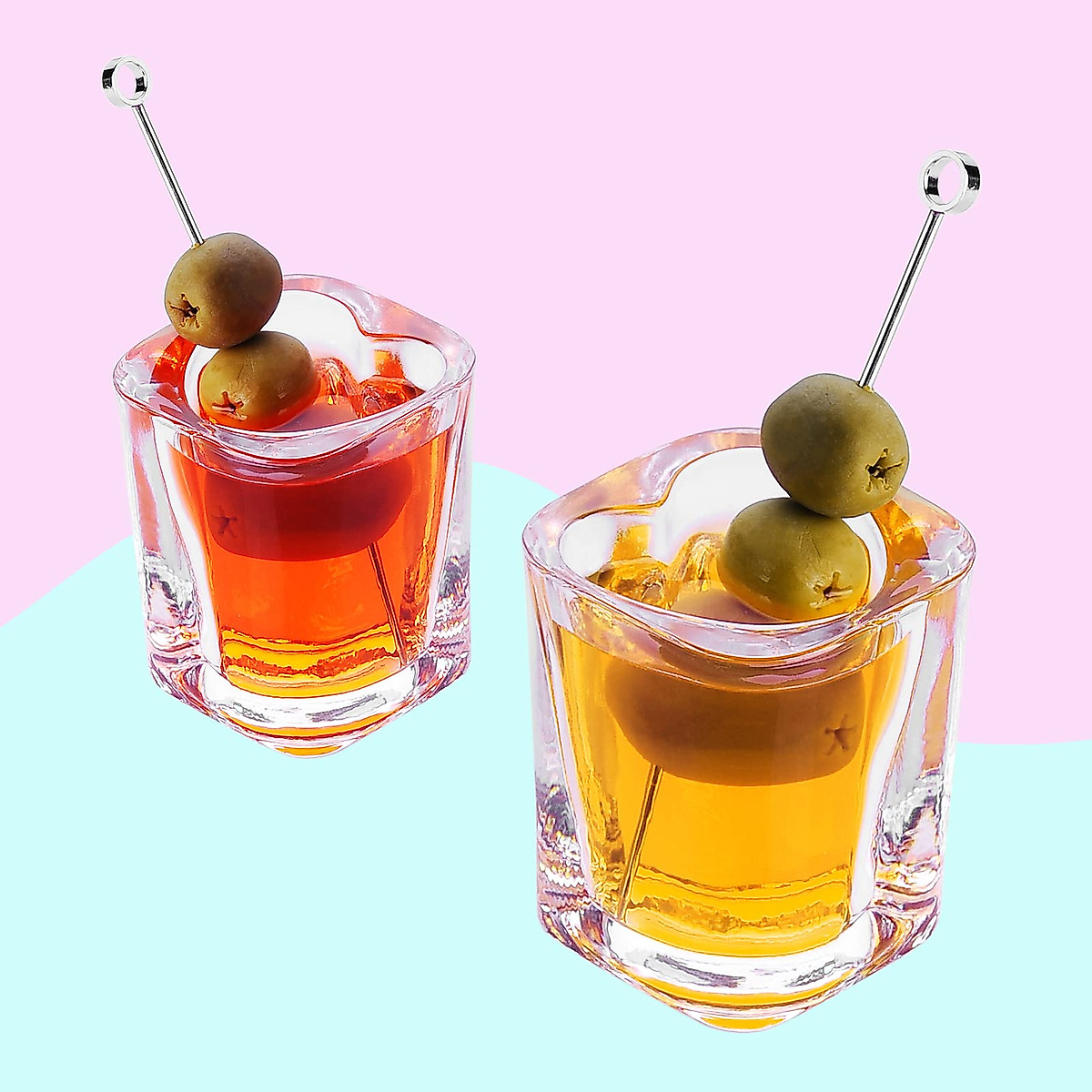 Valeways 2oz Heavy Base Shot Glasses, Sets of 6/Heart Shaped Clear Tequila Shots/Square Shot /Espresso Shot Glass/Bulk Shot Glasses