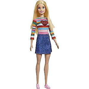 Barbie It Takes Two Doll, Malibu Fashion Doll with Blonde Hair, Rainbow Shirt, Denim Skirt & Pink Shoes