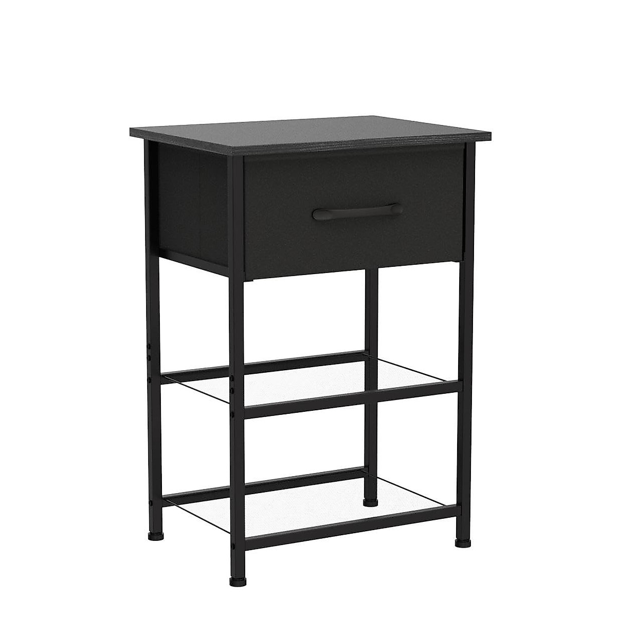 LAKEMID Nightstands Set of 2 with Drawer, Bedside Table End Table with 2 Layers Metal Shelf for Bedroom Sofa Couch (Black)