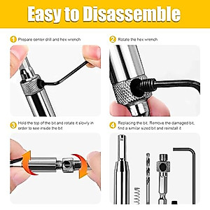 VTOSEN 17pcs Self Centering Drill Bit Set, High Speed Steel Hinge Tapper Core Drill Bit Set with 1 Hex Key & 8 Drill Bits 5/64-1/4”, Adjustable Door Drill Bits for Woodworking Window Door Hinge