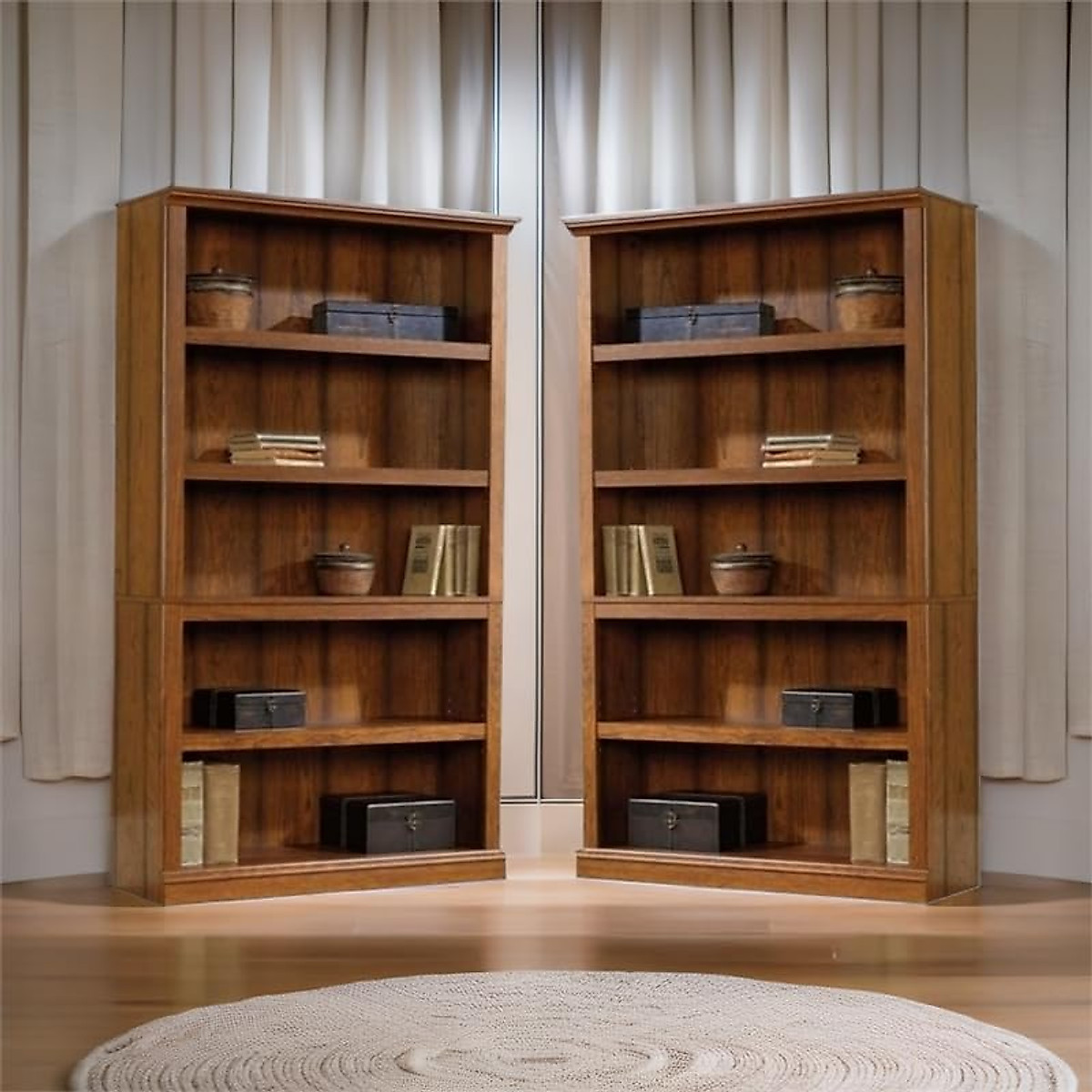 Home Square Modern 2 Piece Wood Bookcase Set with 5 Shelf in Washington Cherry