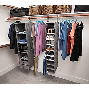BIRDROCK HOME 5pc Hanging Closet Organizer System with Storage Shelves - Grey - Shoe Clothing Organization - Great for College Dorms or Kid Bedrooms Nursery