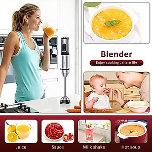 BEEWEEL Immersion Blender Handheld - 800 Watts Scratch Resistant Hand Blender, 15 Variable Speeds & Turbo Hand Mixer, 3-in-1 Heavy Duty Copper Motor Handheld Blender with Egg Whisk and Chopper
